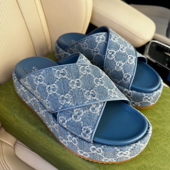 Gucci | Shoes | Gucci Womens Denim Platform Slide Sandals Light Blue Sz ...